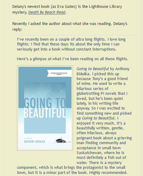 Author Eva Gates/AKA Vicki Delany: "...beautifully written, gentle ...